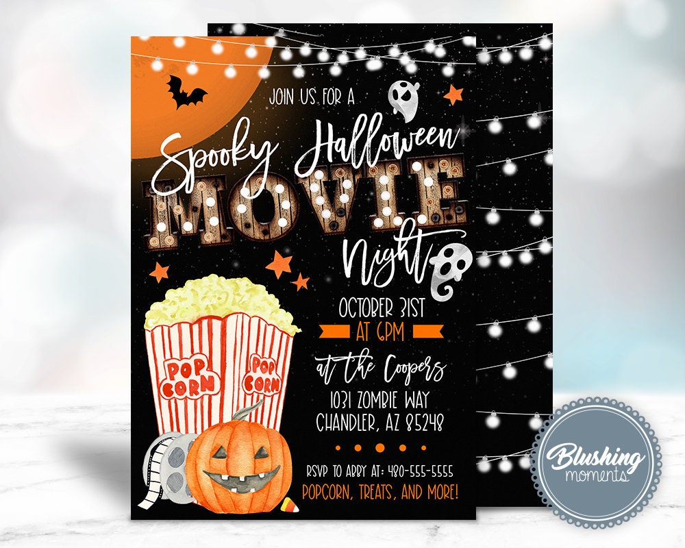 HALLOWEEN MOVIE NIGHT Invitation-halloween Party Invite-backyard Movie ...