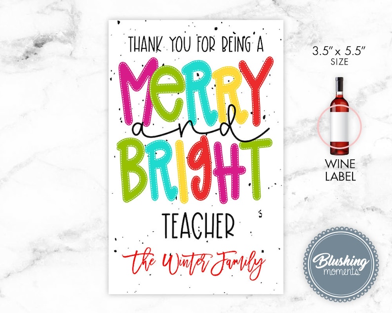 EDITABLE Teacher Gift Christmas Wine Labels Teacher - Etsy