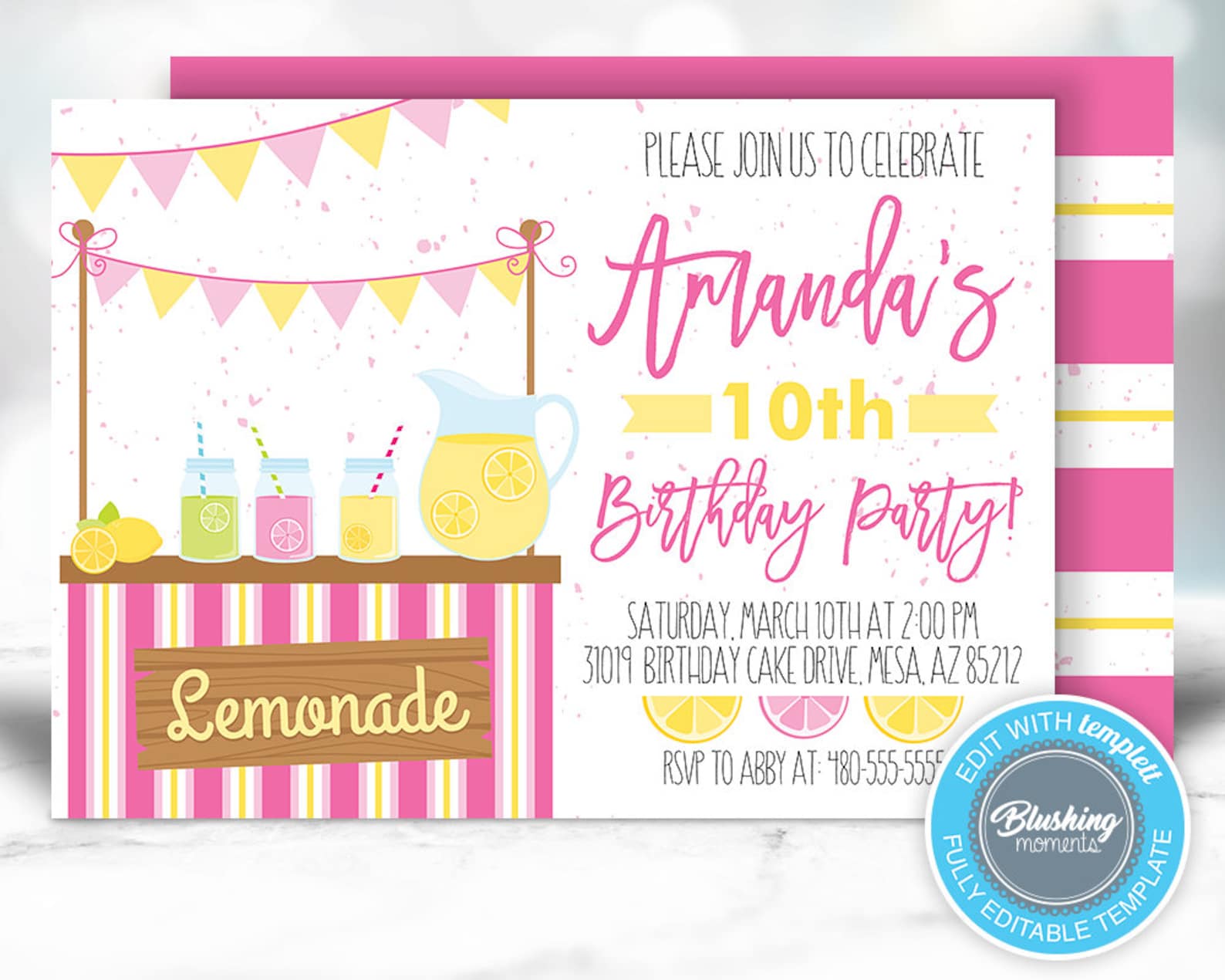 Lemonade Birthday Invitation Lemonade Stand Invite First | Etsy