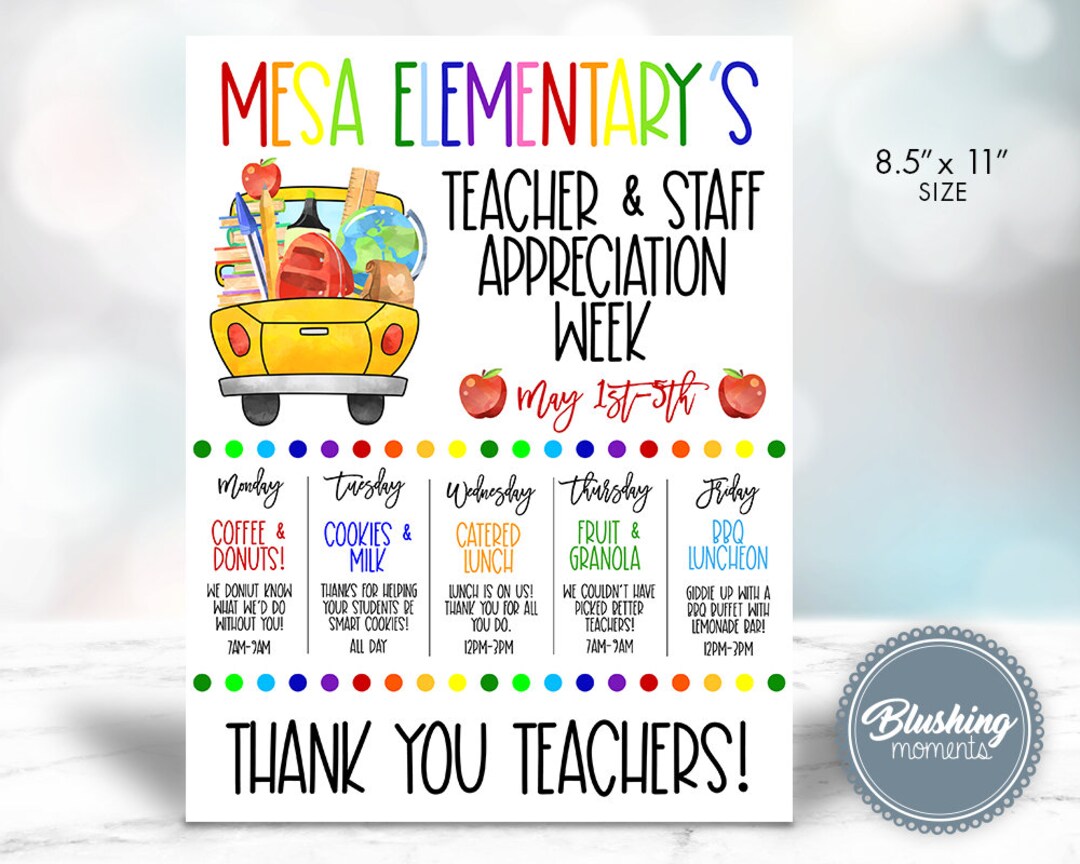 EDITABLE Teacher Appreciation Week Itinerary School Flyer, School Sign ...
