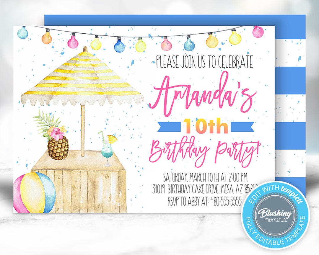Pool Party Invitation, Swimming Birthday Party Invite, Summer Flyer ...