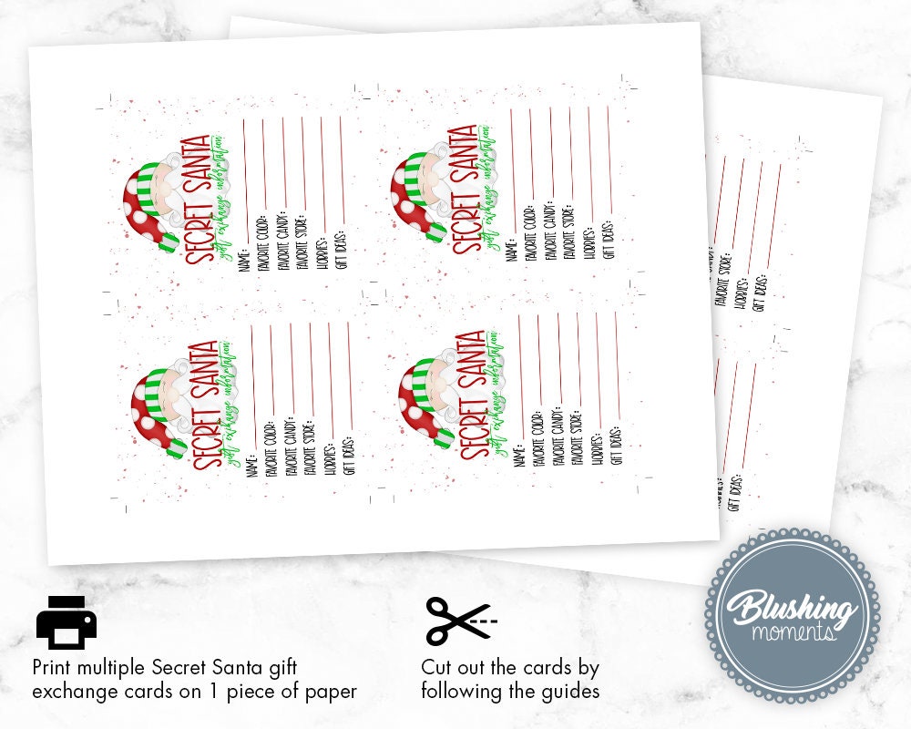 SECRET SANTA Gift Exchange Cards Printable-christmas Gift Wish List ...