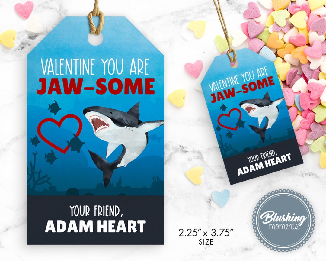 Shark Valentine's Day Tags, Printable Valentine, Classroom School ...