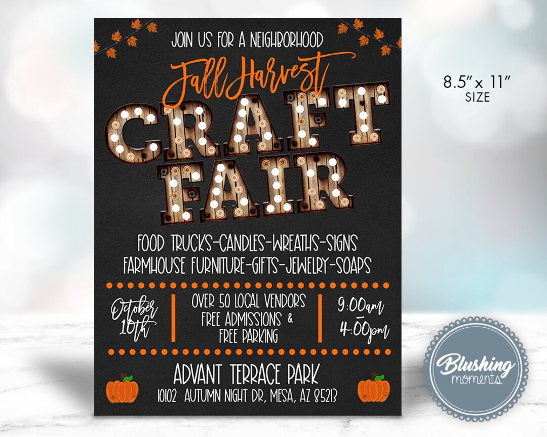 EDITABLE Fall Craft Fair Event Flyer, Fall Harvest Festival, Fall ...