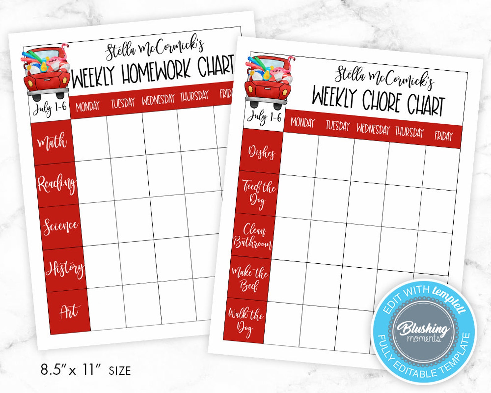 EDITABLE Kids Chore Chart Back to School Planner Weekly | Etsy