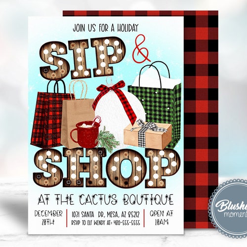 Holiday Sip and Shop Invitation Christmas Boutique Shopping - Etsy