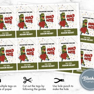 Dinosaur Valentine's Day Tags, Printable Valentine, Classroom School ...