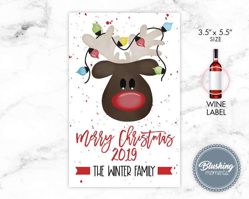 EDITABLE Christmas Wine Labels, Printable Wine Label, Merry and Bright ...