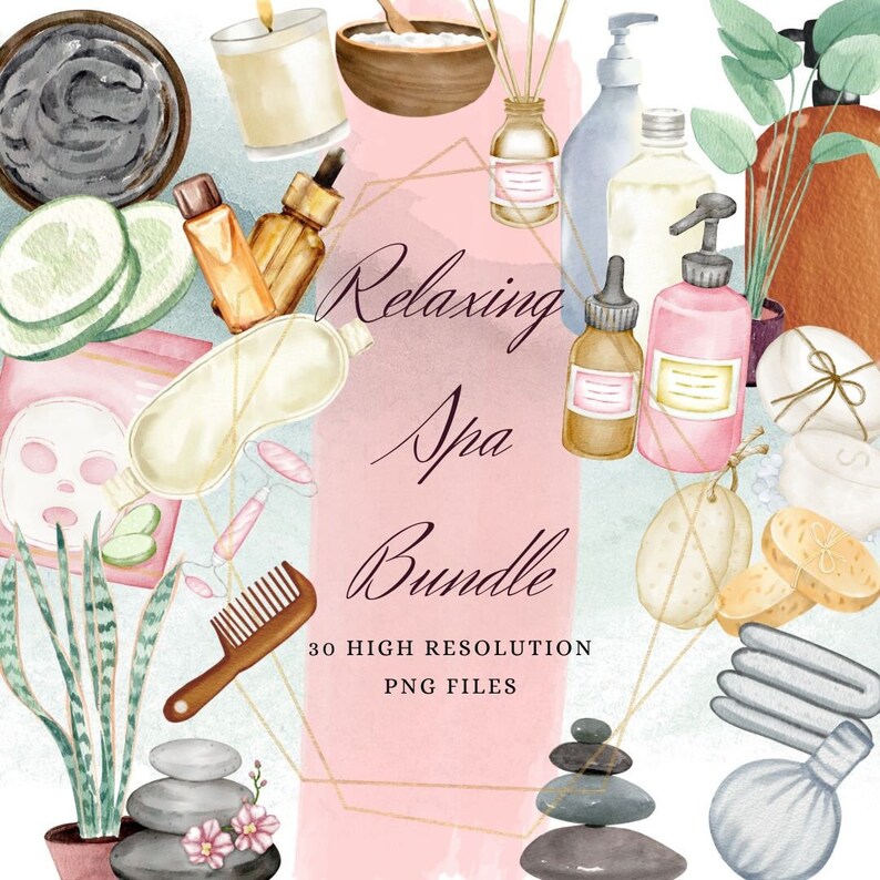 Handmade Clipart, Spa Bundle Clipart, Advertising, Watercolor Clipart, Holistic Clipart, Premade ...