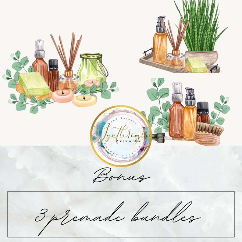 Handmade Clipart, Spa Bundle Clipart, Advertising, Watercolor Clipart ...
