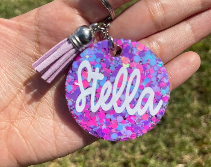 Confetti Keychain, Monogram Keychain With Tassel, Cotton Candy ...