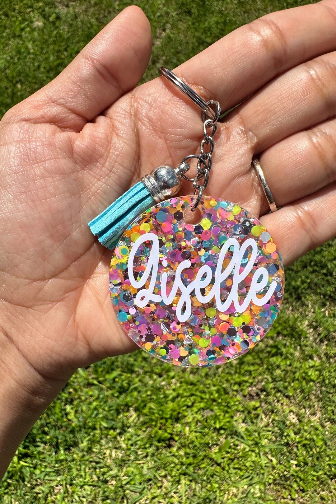 Confetti Keychain, Monogram Keychain With Tassel, Personalize It - Etsy