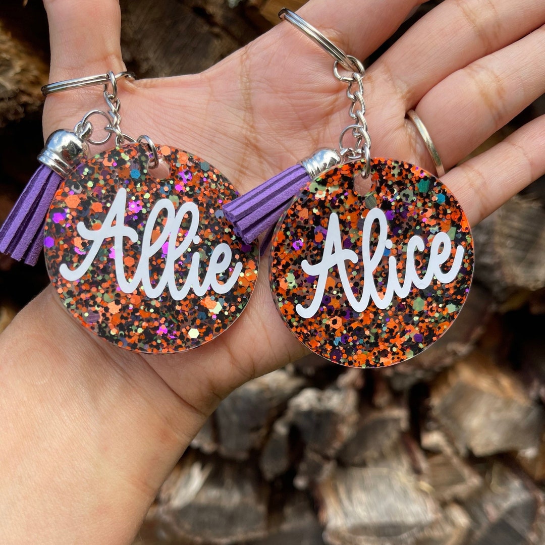 Orange Confetti Keychain, Monogram Keychain With Tassel, Halloween ...