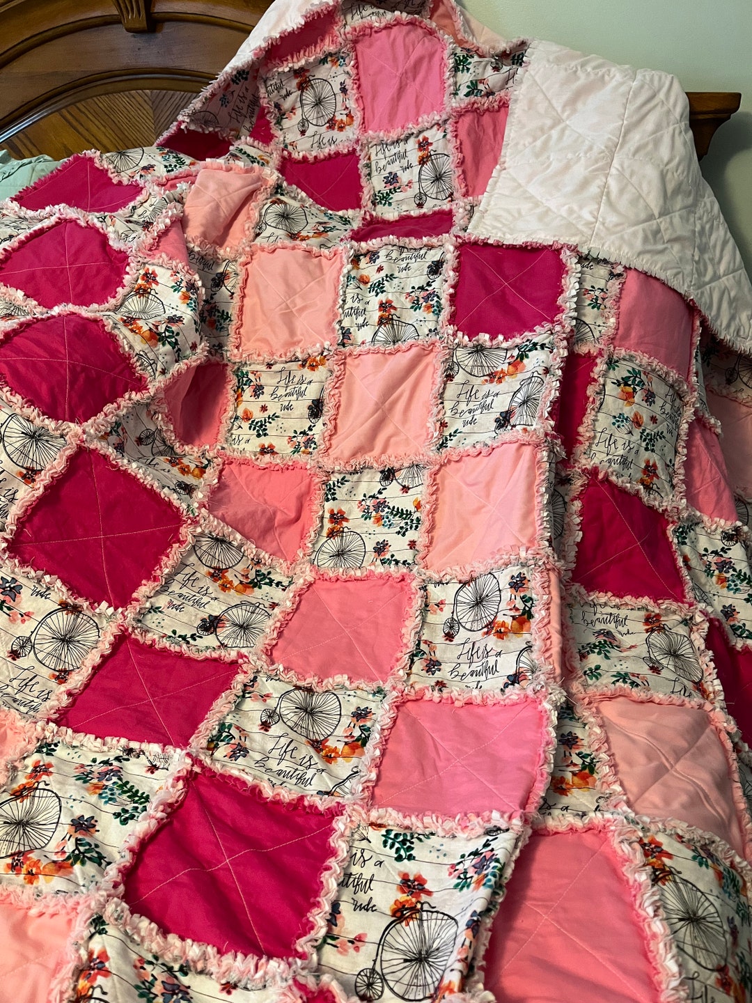 Handmade Bicycle Rag Quilt: Pink Boho Chic Couch Throw - Etsy