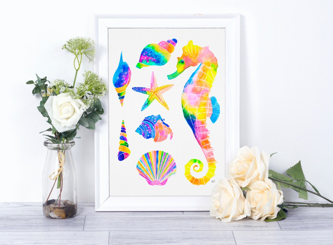 Watercolor Sea Creatures Print, Ocean Animals Wall Art, Ocean Nursery ...