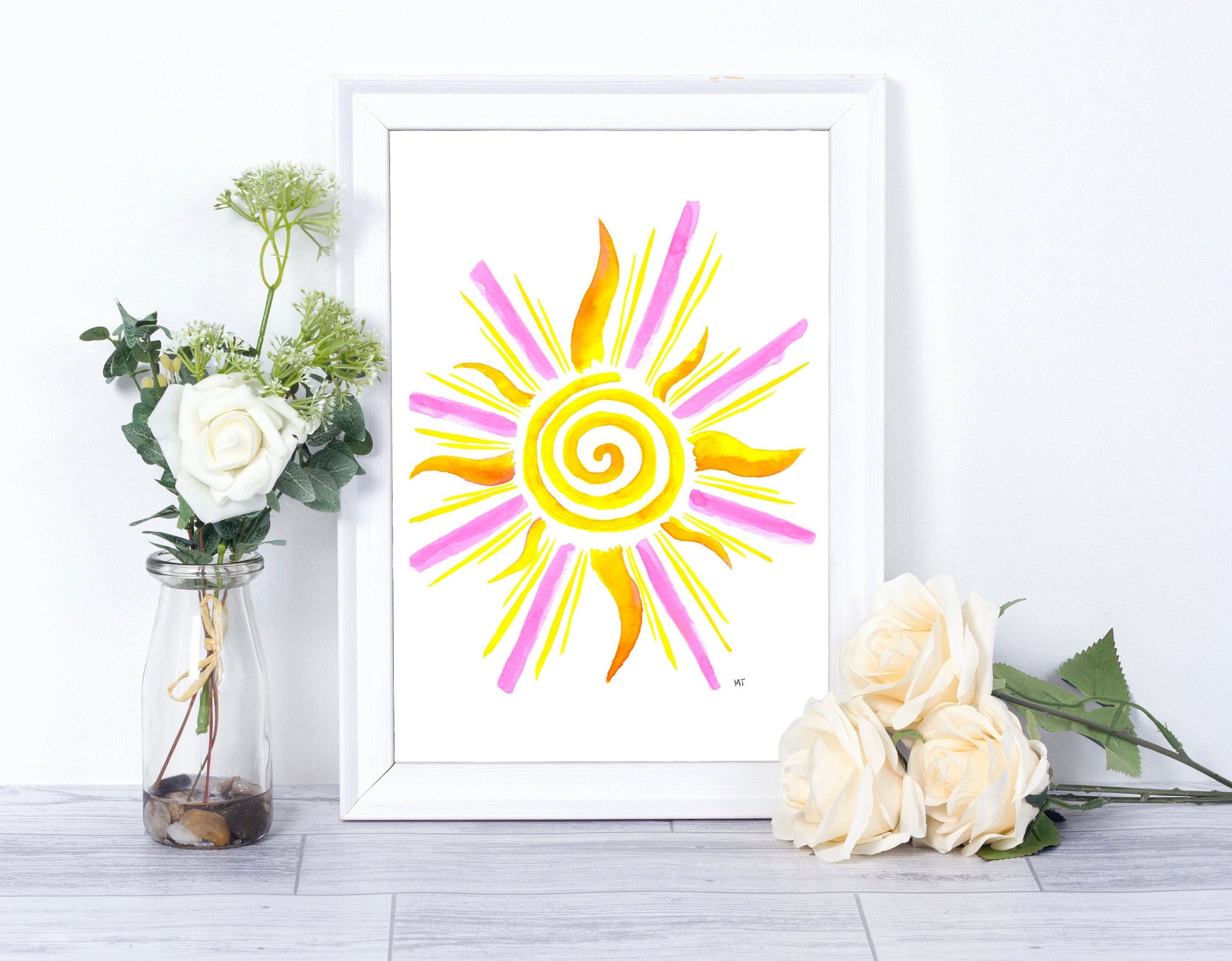 Sun Rays Art Print, Watercolor Sun, Abstract Sun Wall Art, Summer Sun ...
