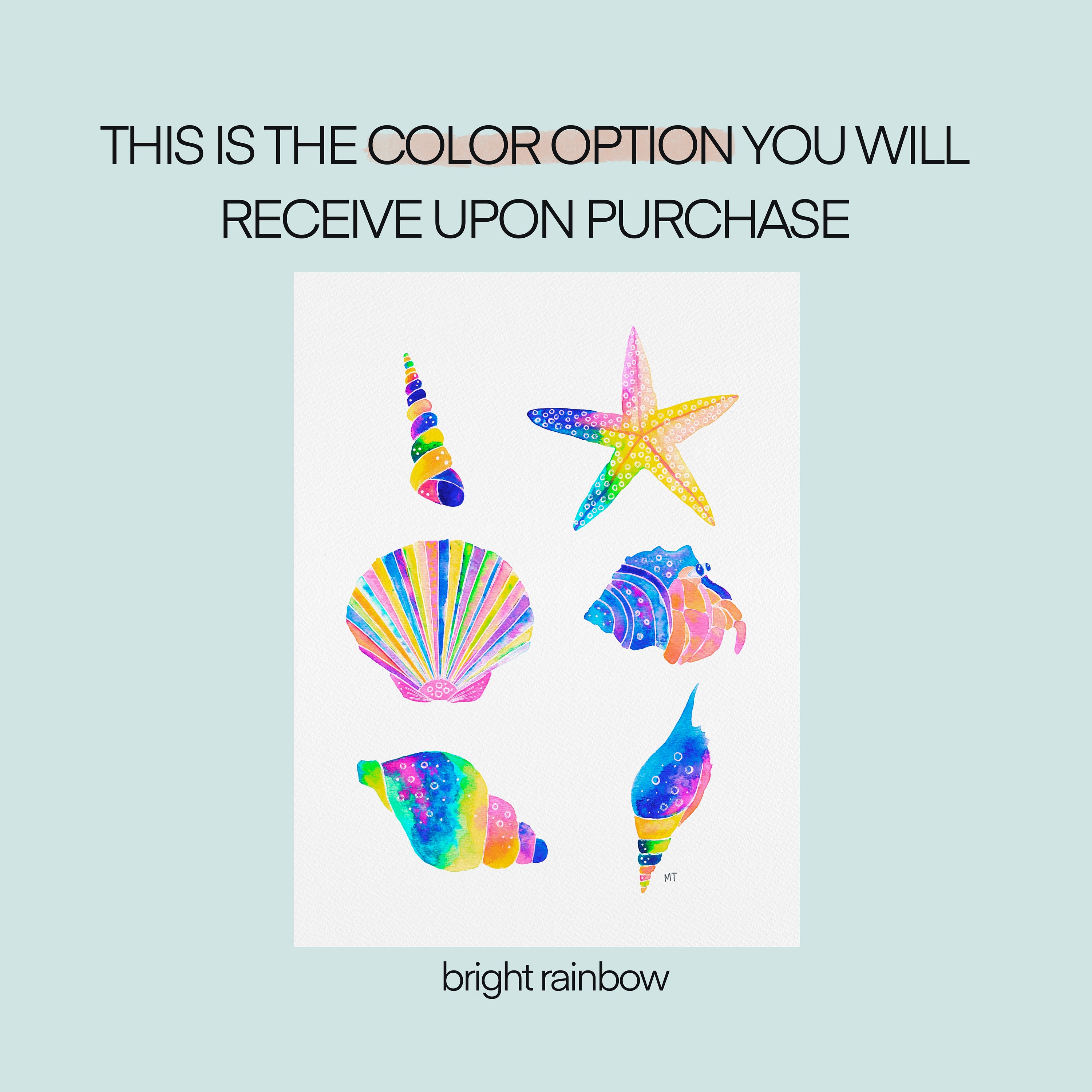 Watercolor Seashells Print, Ocean Wall Art, Rainbow Seashells Printable ...