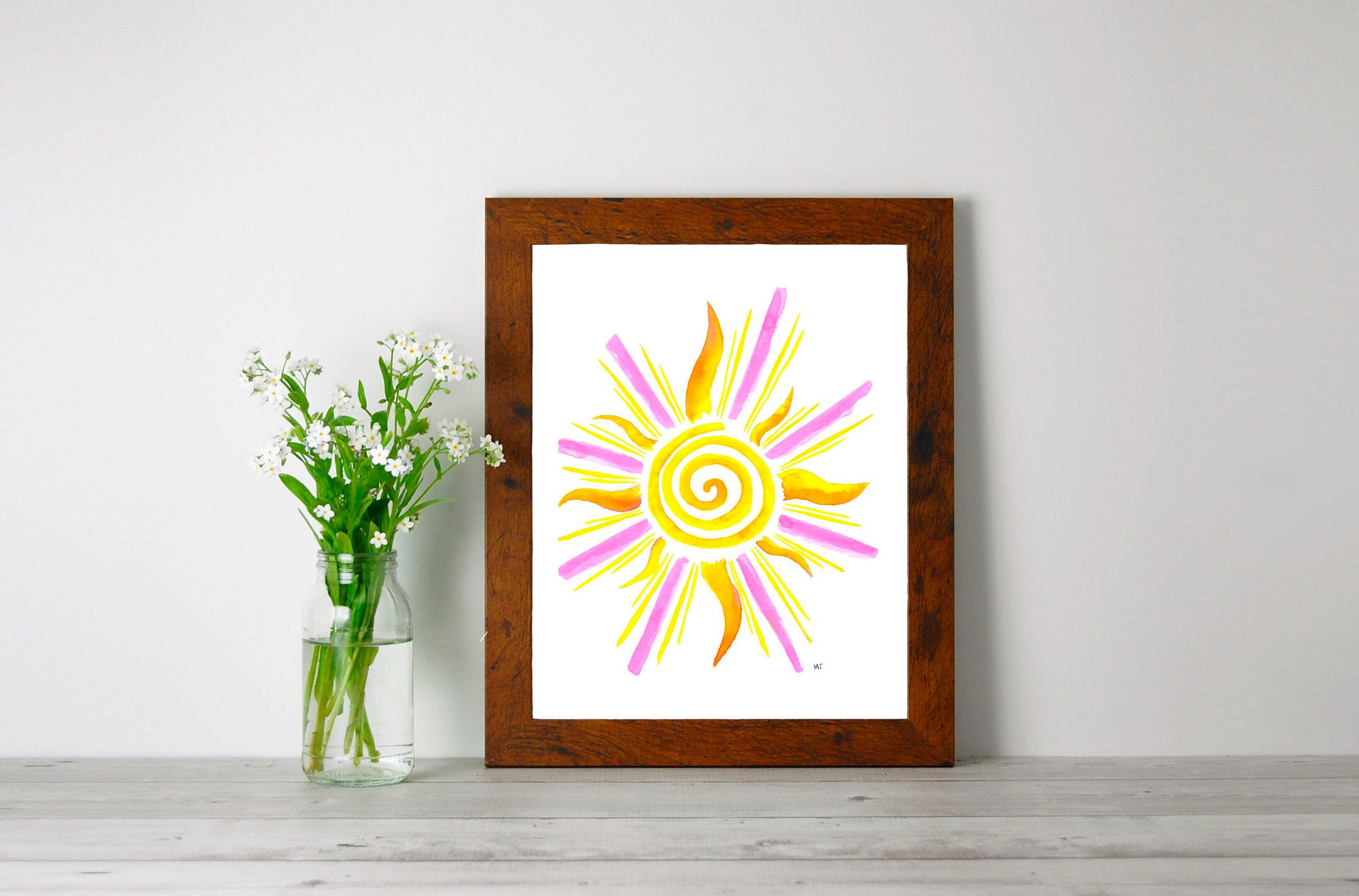 Sun Rays Art Print, Watercolor Sun, Abstract Sun Wall Art, Summer Sun ...