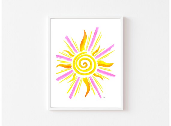 Sun Rays Art Print Watercolor Sun Abstract Sun Wall Art | Etsy
