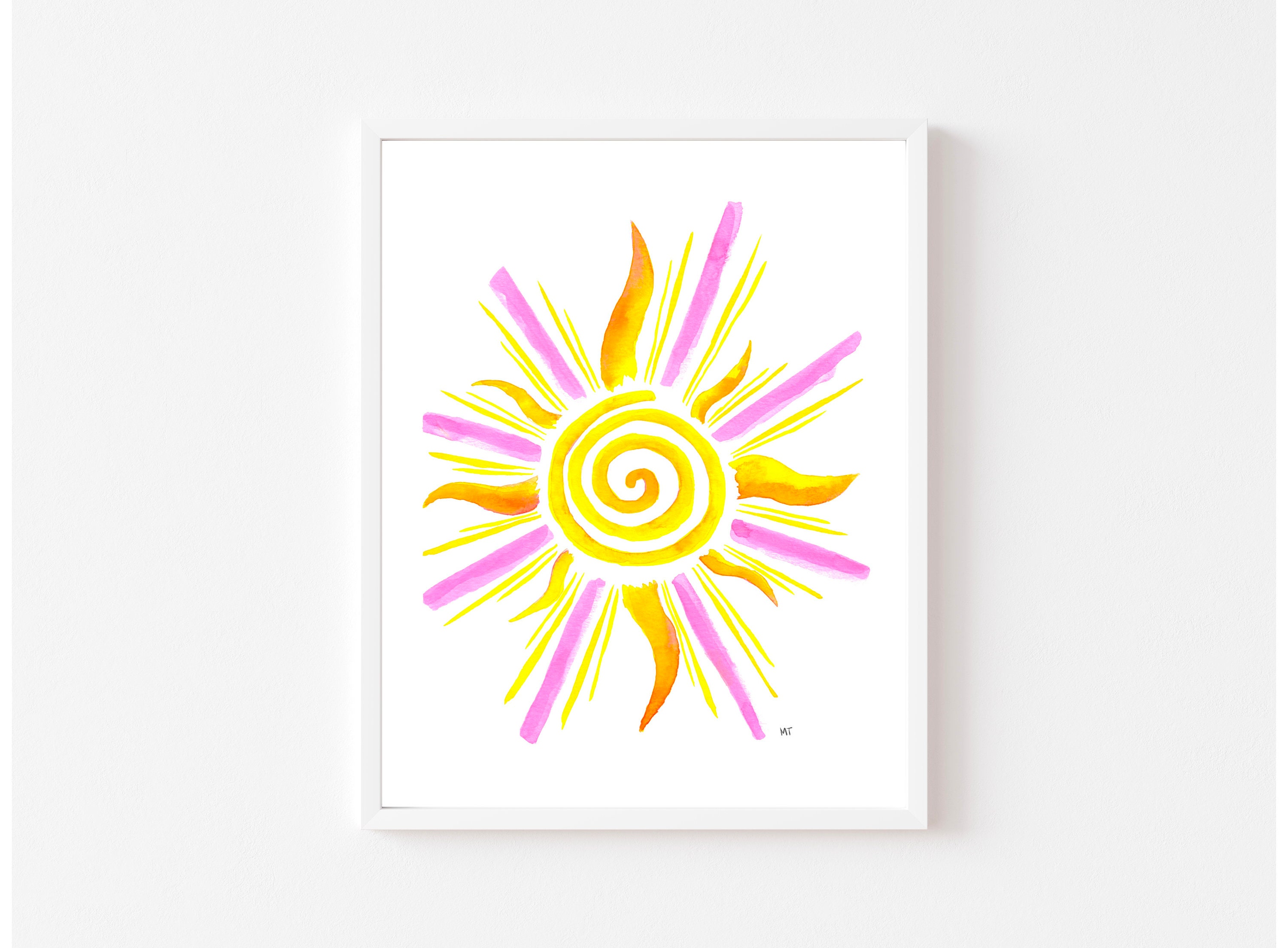 Sun Rays Art Print, Watercolor Sun, Abstract Sun Wall Art, Summer Sun ...