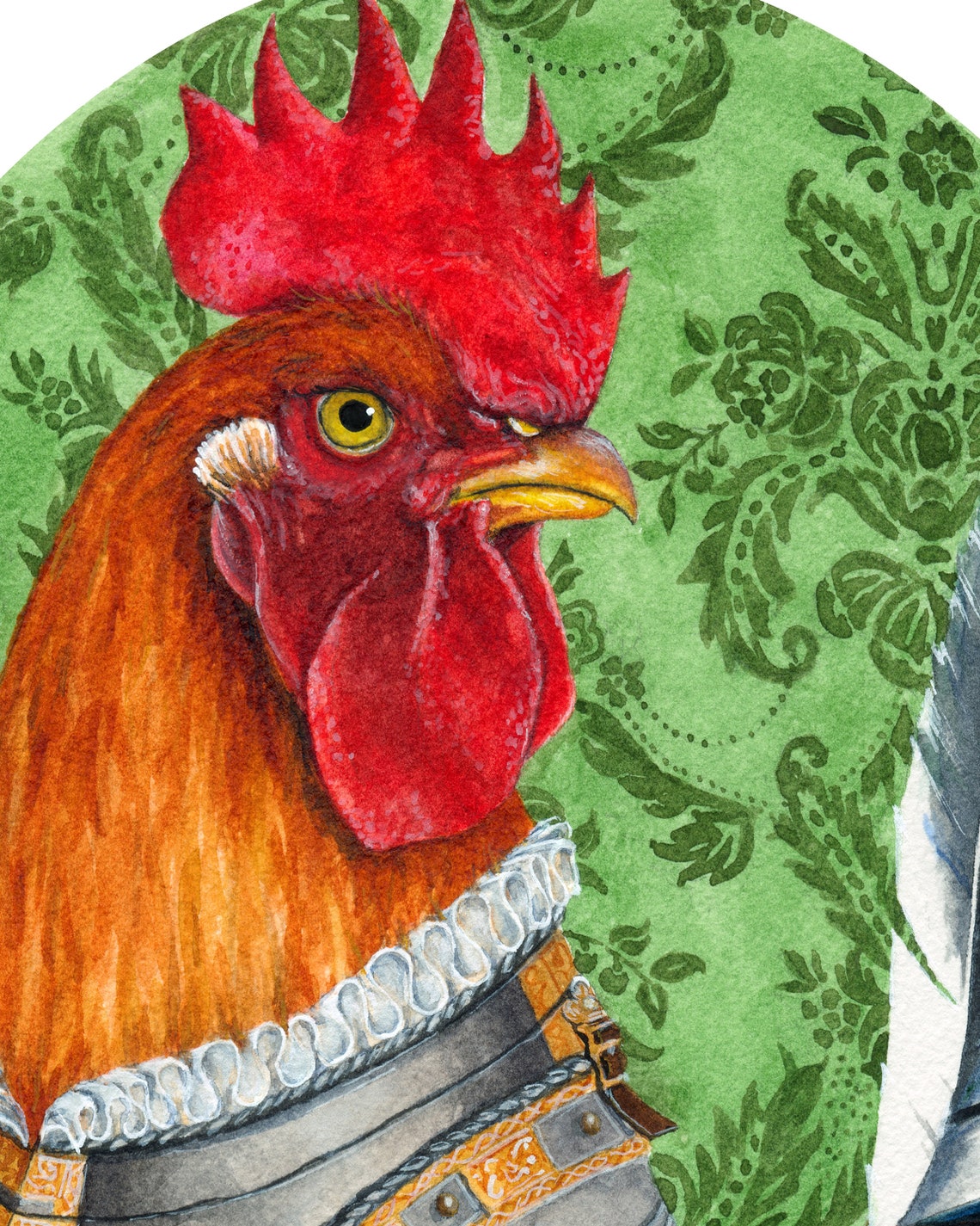 Welsummer Rooster in Armor Giclée Print of Watercolor Painting - Etsy