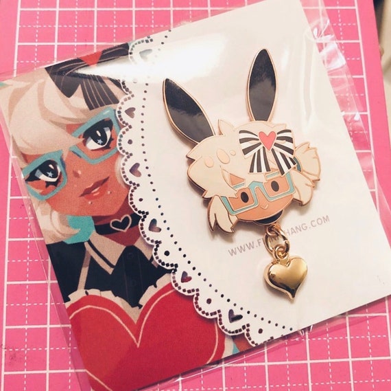 Bunny Waitress With Heart Enamel Pin in Rose Gold | Etsy