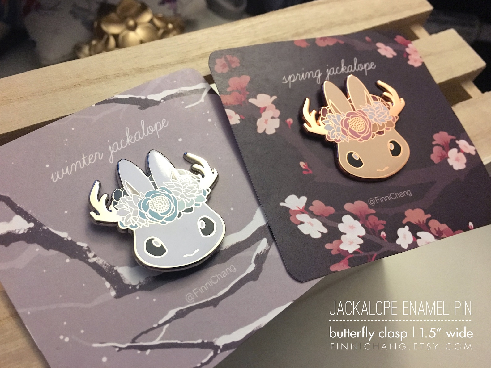 Jackalope Hard Enamel Pin Spring Winter Flower Crown Rose Gold | Etsy