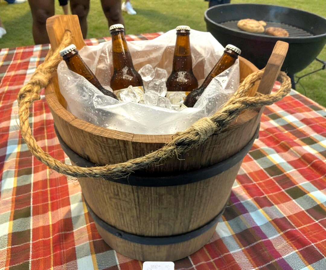 Medieval Wooden Bucket, With Metal Rings, Authentic Design, Rope Handle ...