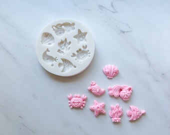 OCEAN CREATURES MOLD, Crab Sea Shells Star Fish Fondant Mold, Beach ...