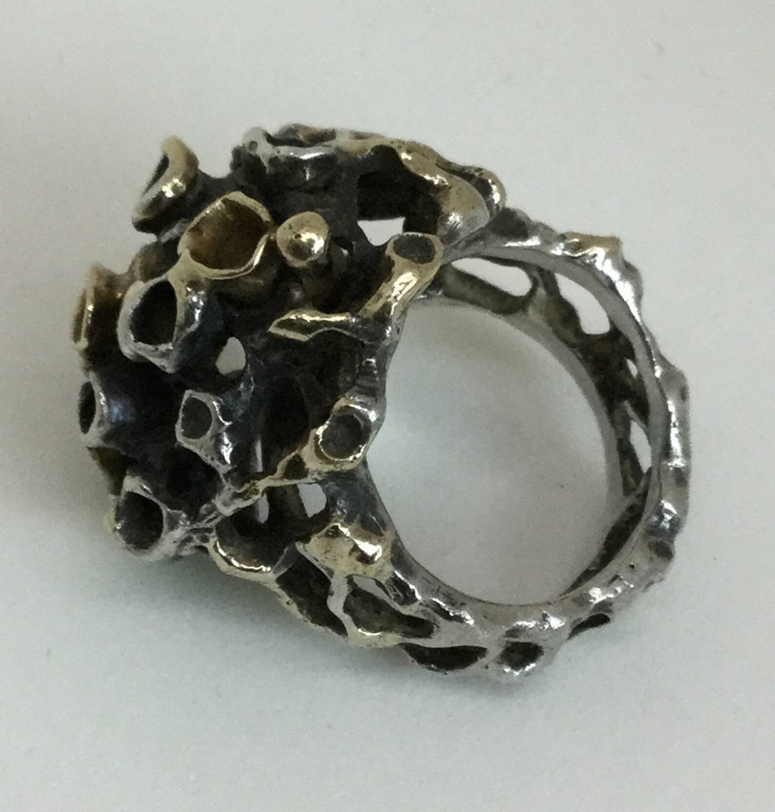 Vintage Sterling Modernist Brutalist Dome Ring with Gold | Etsy