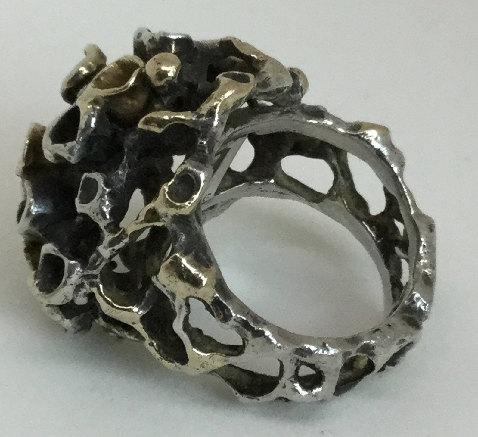 Vintage Sterling Modernist Brutalist Dome Ring with Gold | Etsy