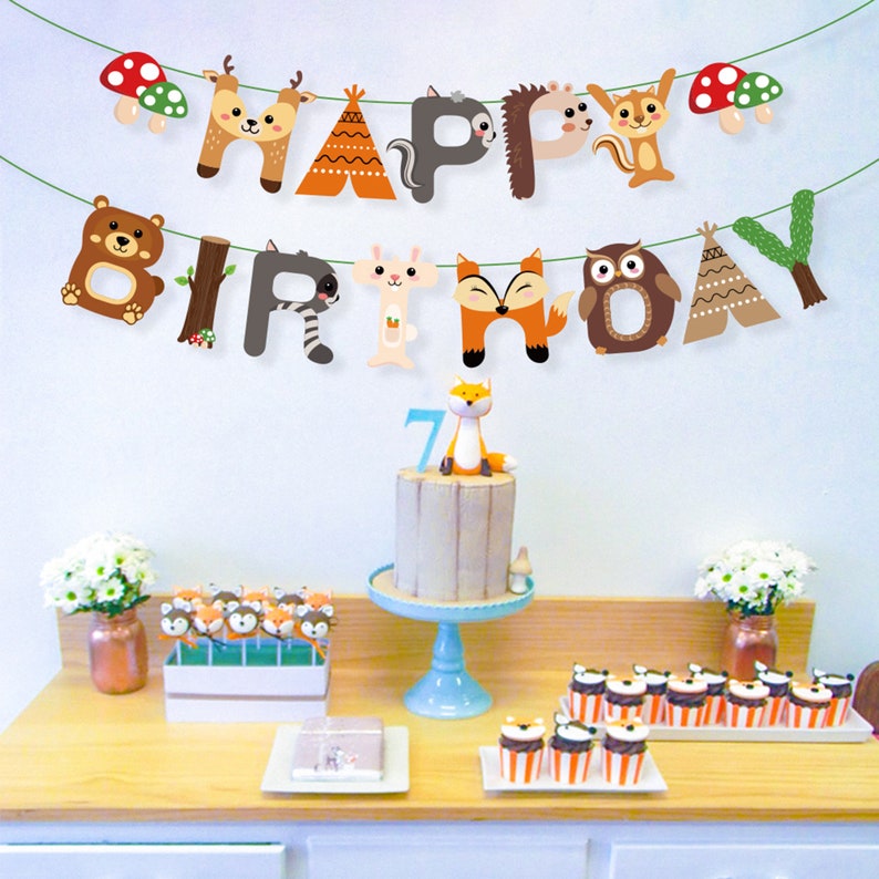Woodland Animals Birthday Party Decorations, Balloons and Banner - Etsy
