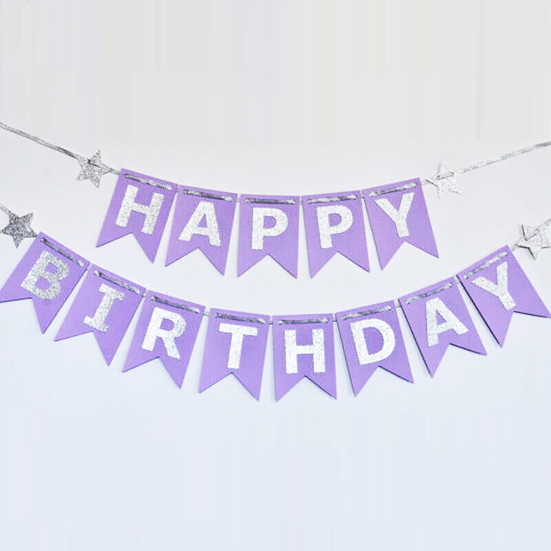 Purple Birthday Banner, Purple and Silver Party, Purple Silver Banner ...