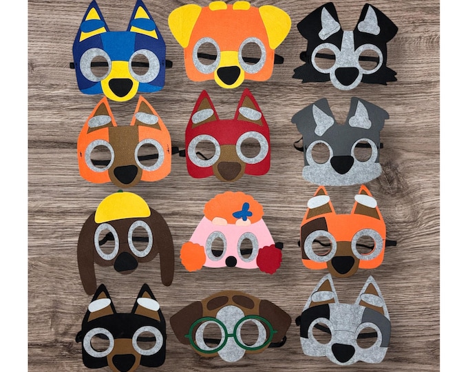 Dingo Dog Family Masks, Bluey and Bingo Felt Face Masks, Bluey Party ...