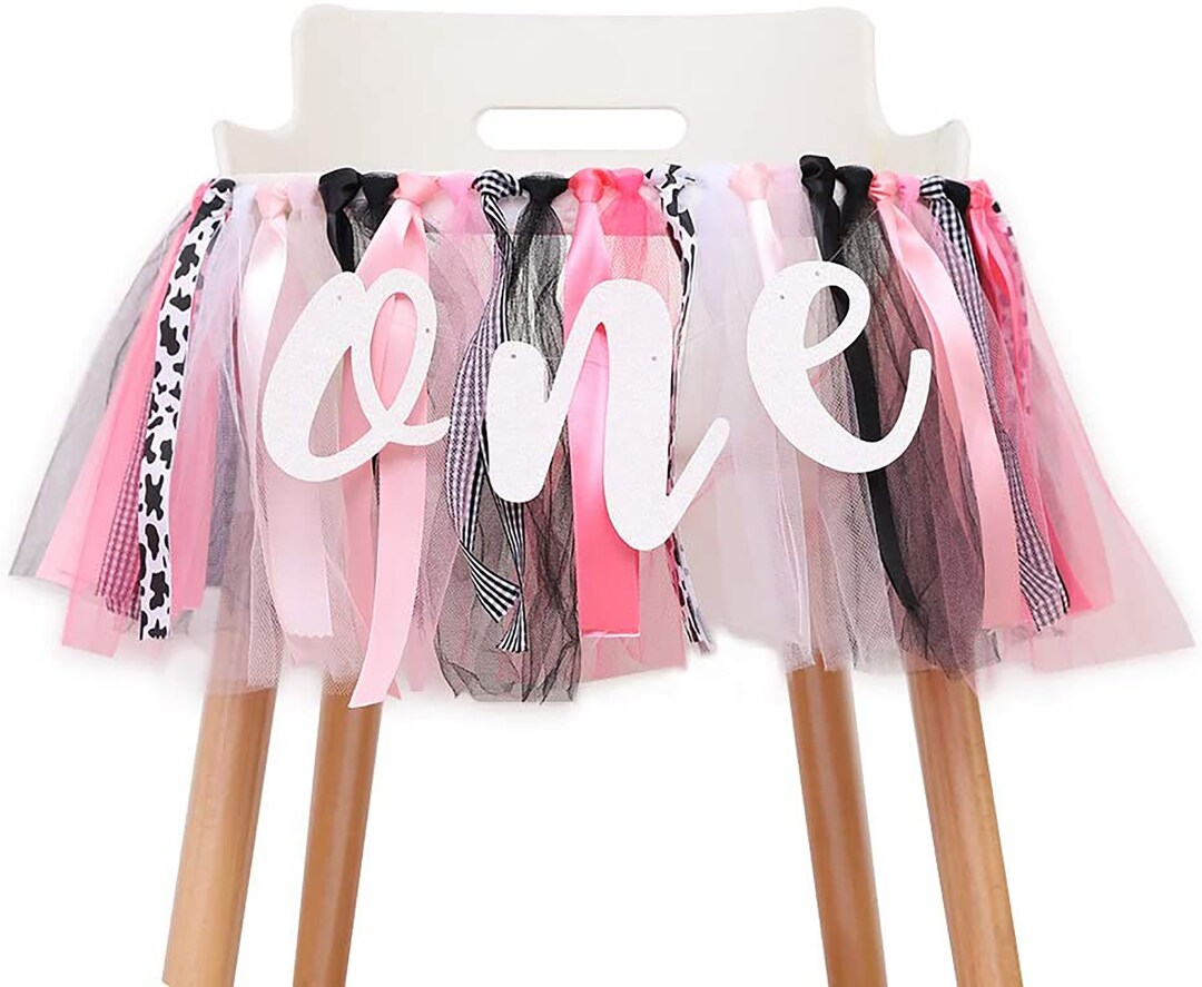Cow Print High Chair Birthday Banner, Pink Cow Banner for 1st Birthday ...