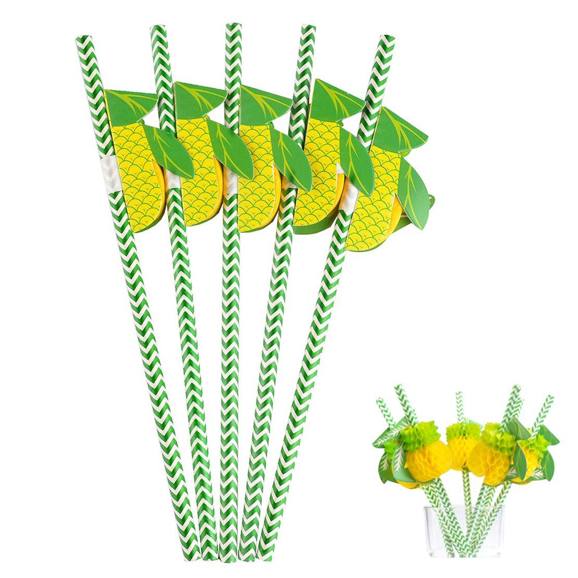 Pineapple Straws Luau Party Decor Tropical Straws Cocktail - Etsy