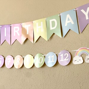 Rainbow Pastel Birthday Banner - Rainbow Garland, Rainbow Milestone ...