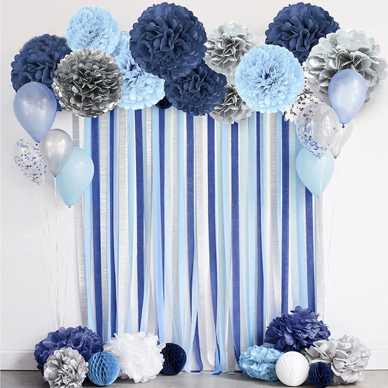 Navy and Silver Party Decoration Navy Blue Party Decor Navy - Etsy