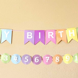 Rainbow Pastel Birthday Banner - Rainbow Garland, Rainbow Milestone ...