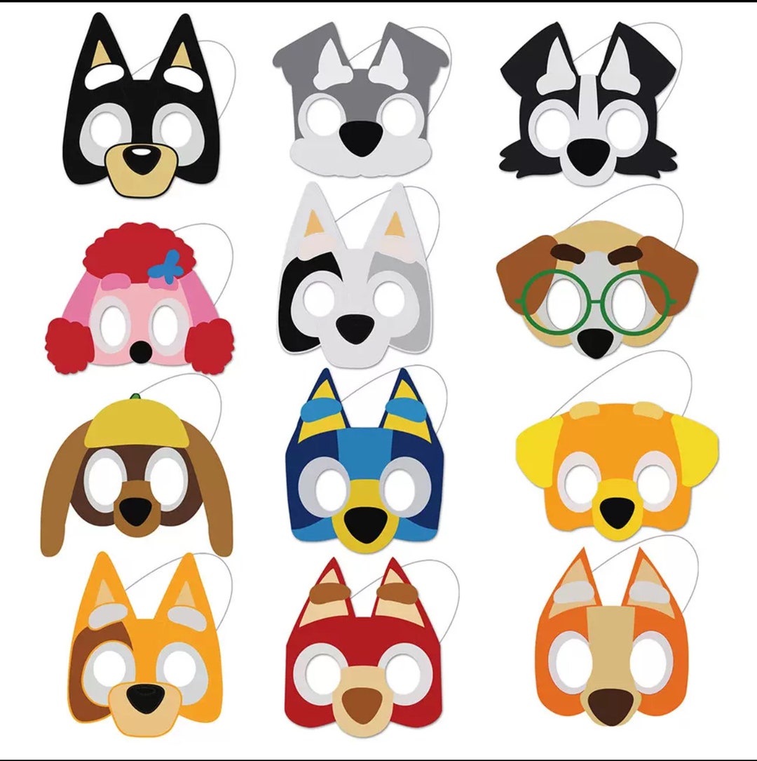 Dingo Dog Family Masks, Bluey and Bingo Felt Face Masks, Bluey Party ...