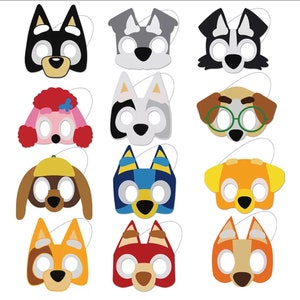Dingo Dog Family Masks, Bluey and Bingo Felt Face Masks, Bluey Party ...