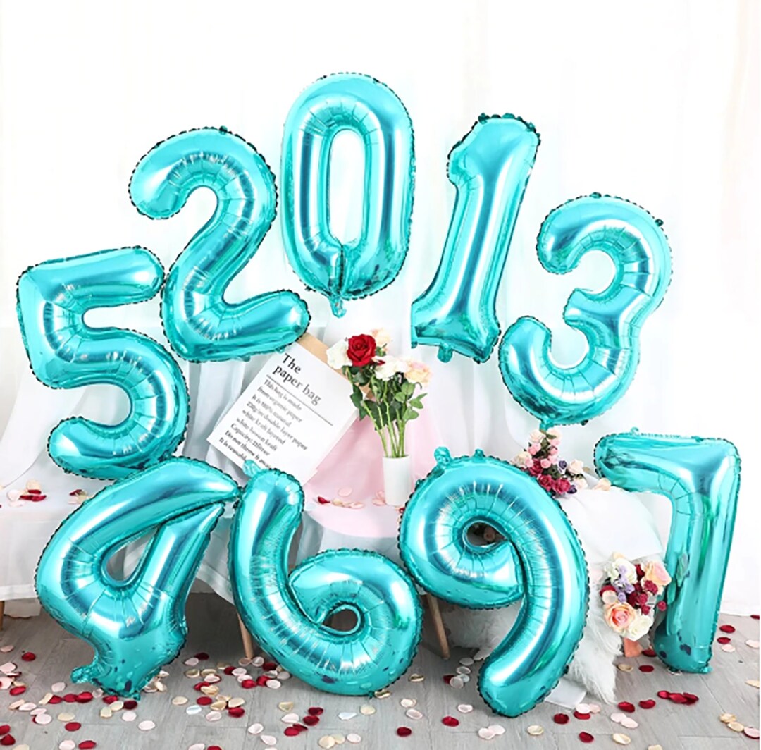 Giant Number Balloon, Aqua Mylar Number Balloons, 32" Inch Aqua Giant ...