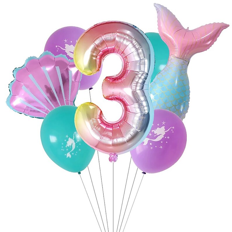 Mermaid Birthday Balloons - Number, Tail, Seashell Set - Etsy