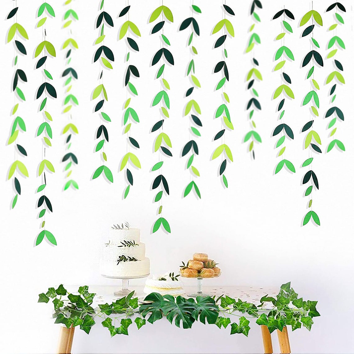 52 Ft Green Leaves Streamer Backdrop Greenery Garland Fall - Etsy