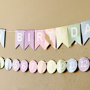 Rainbow Pastel Birthday Banner - Rainbow Garland, Rainbow Milestone ...