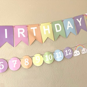 Rainbow Pastel Birthday Banner - Rainbow Garland, Rainbow Milestone ...