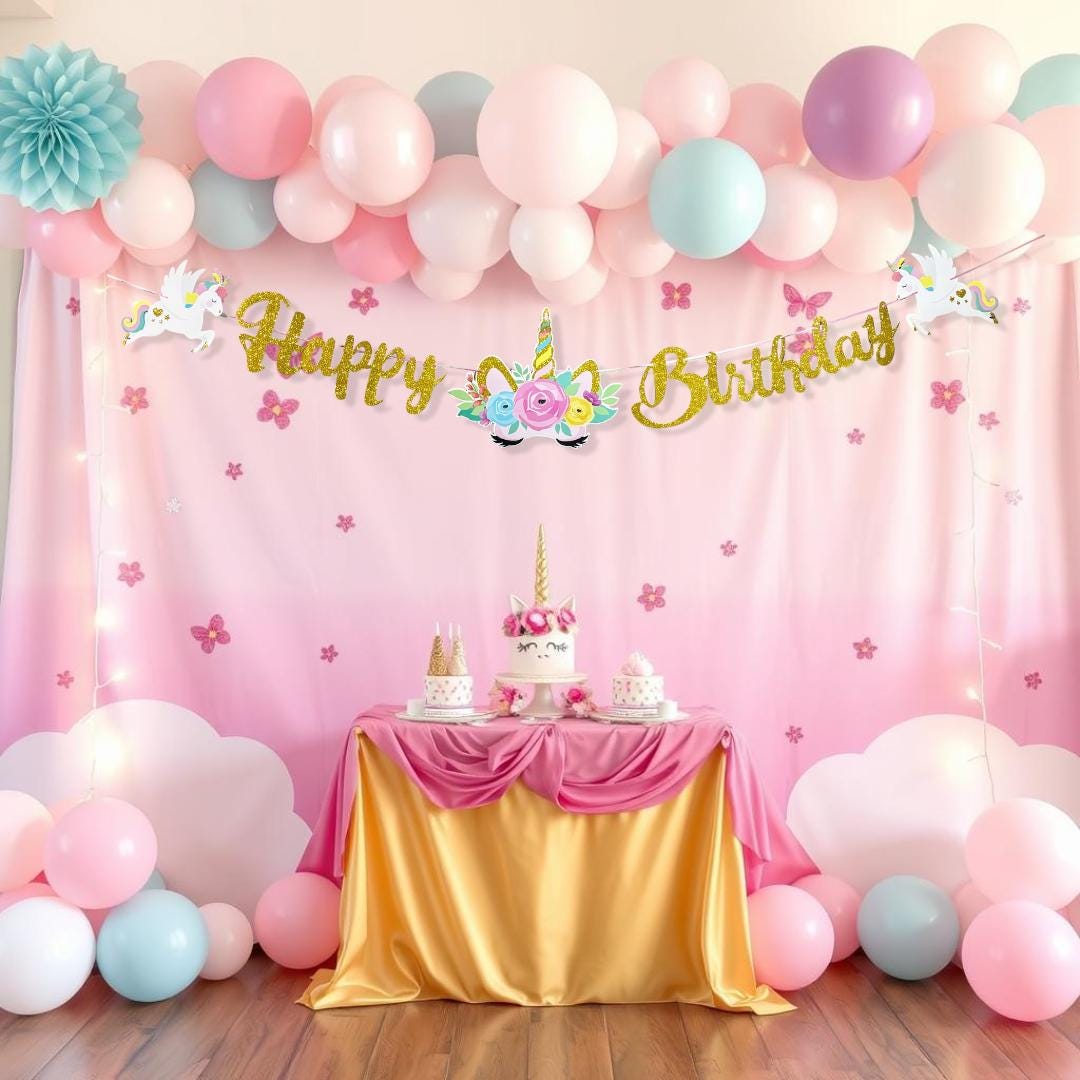 Unicorn Happy Birthday Banner, Party Decoration - Etsy