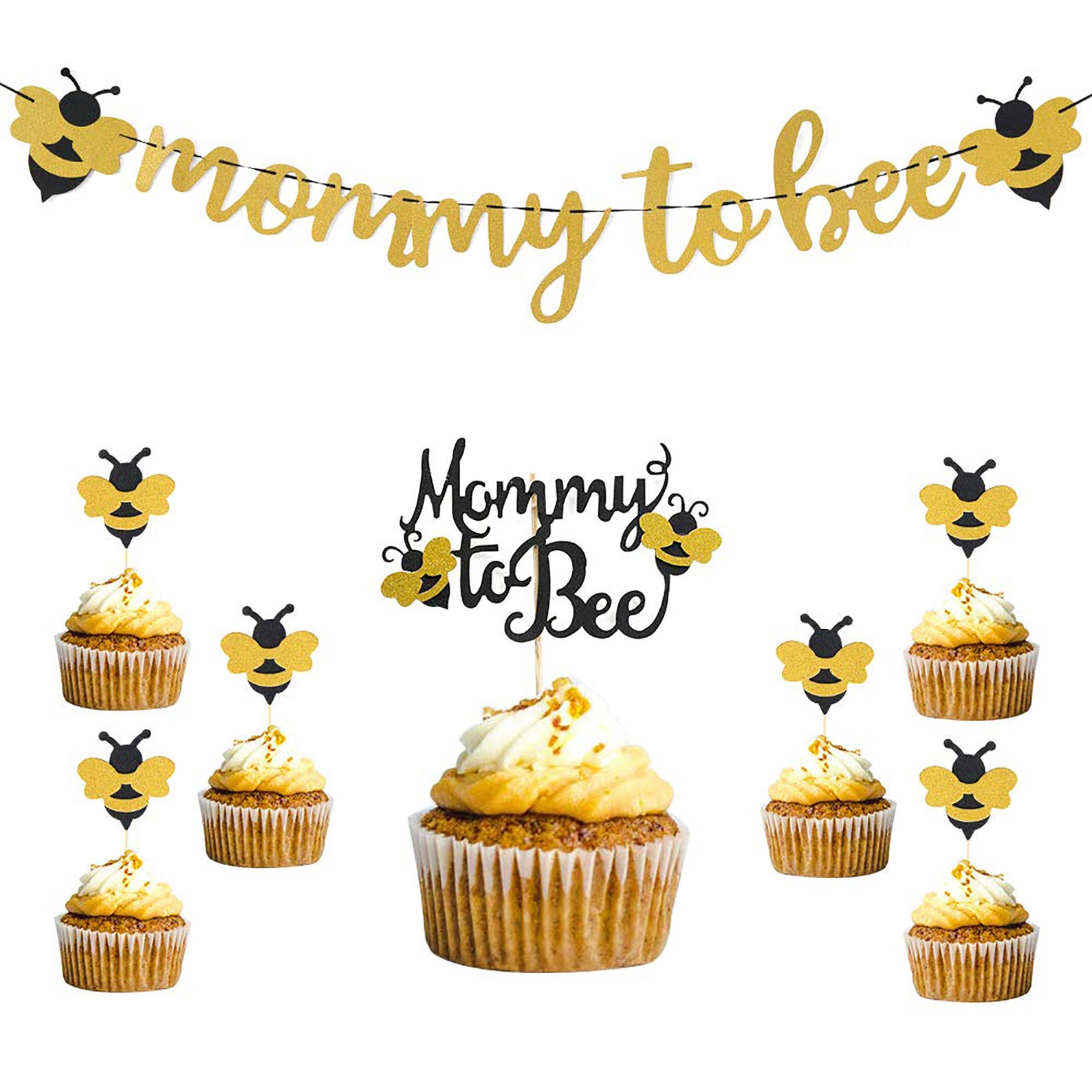Mommy to Bee Glitter Banner and Cake Topper - Bumble Bee Baby Shower - Etsy
