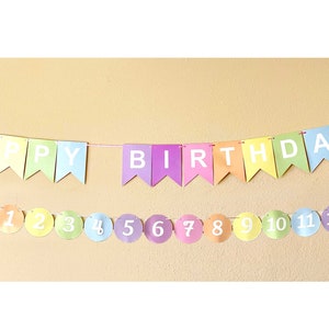 Rainbow Pastel Birthday Banner - Rainbow Garland, Rainbow Milestone ...