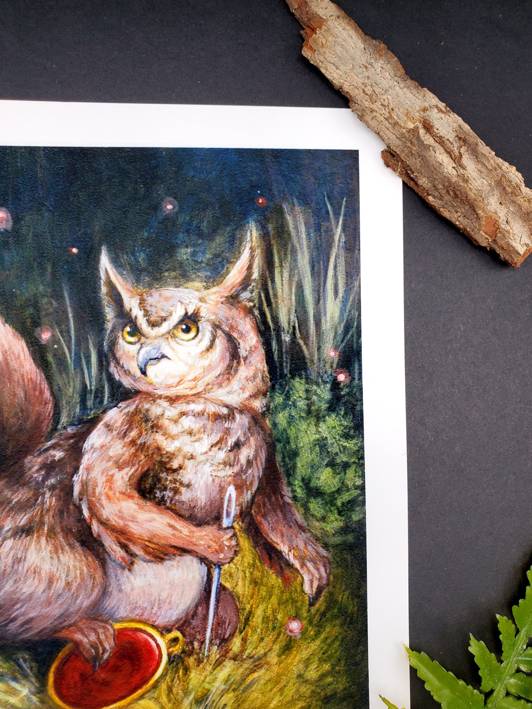 The Great Horned Scowl Mythological Fantasy Painting Owl Squirrel ...
